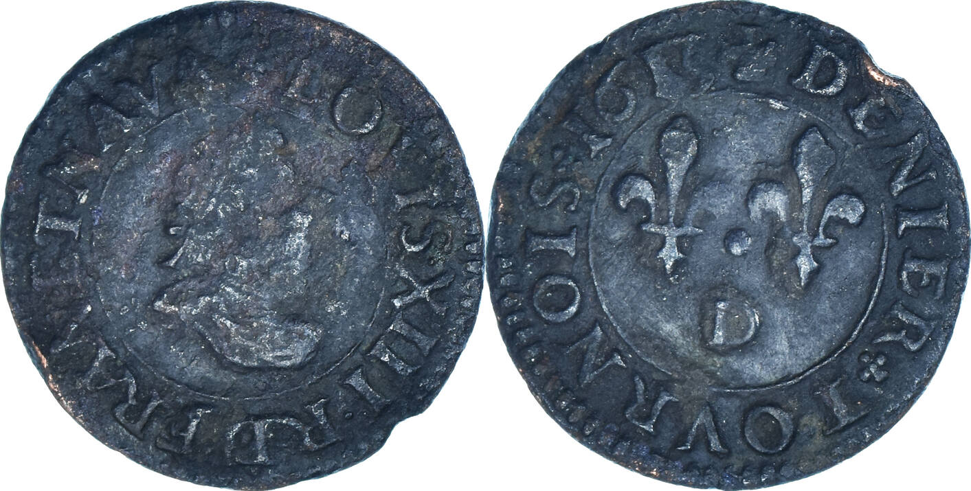 Frankreich Denier Tournois 1613 Lyon Münze, Louis XIII, Lyon, S, Kupfer ...