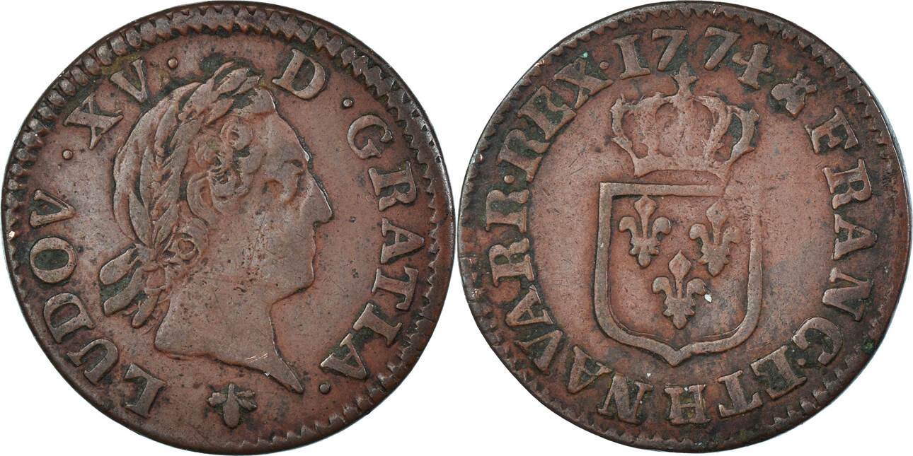 Frankreich 1774 H Münze, Louis XV, Liard à la vieille tête, Liard, La ...