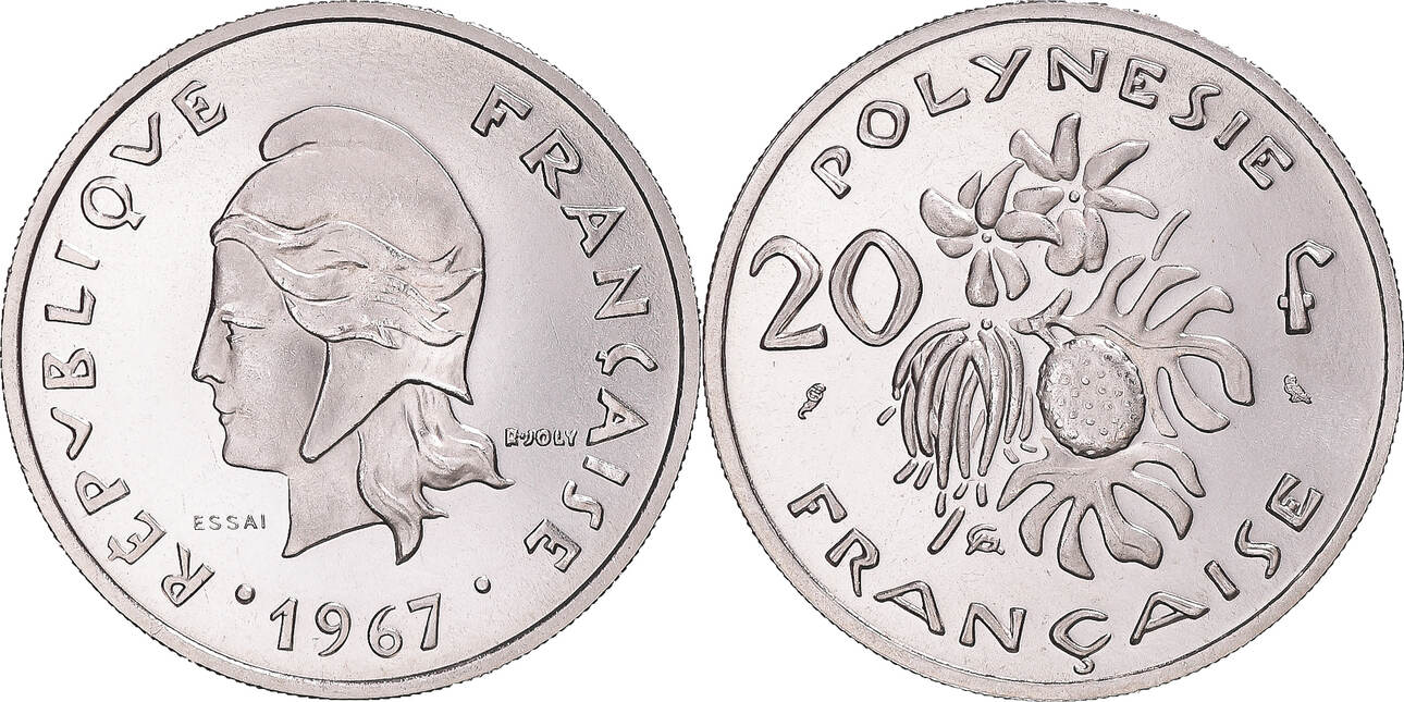 French Polynesia 20 Francs 1967 (a) Münze, Paris, ESSAI, STGL, Nickel ...