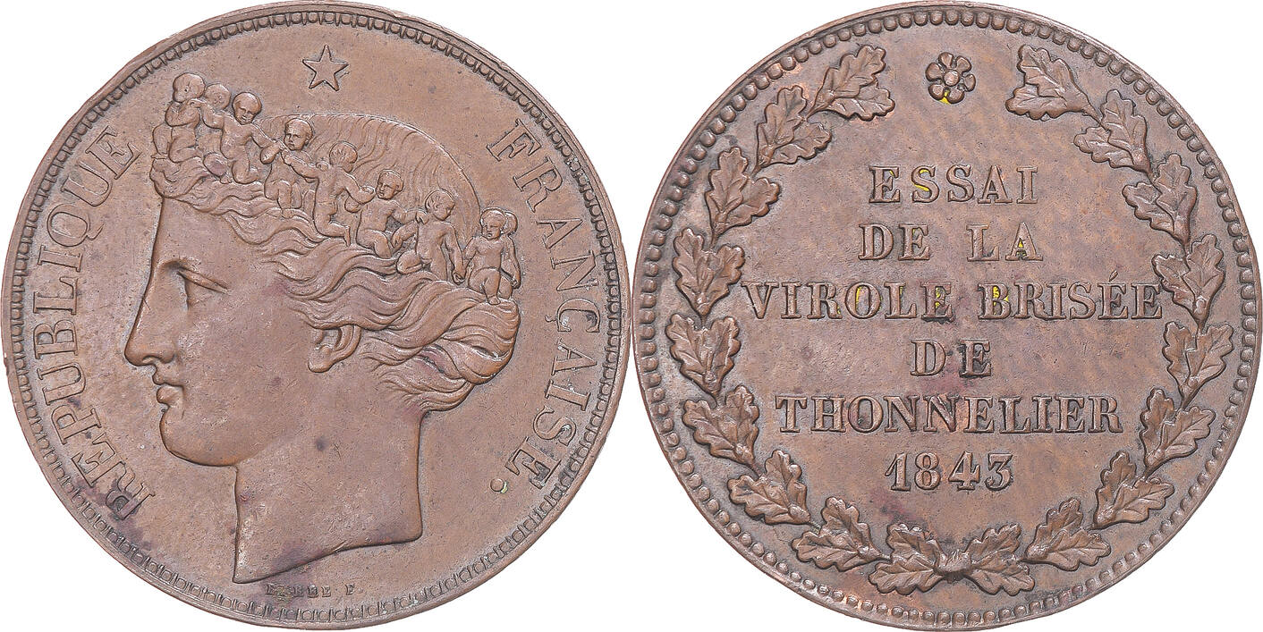 Frankreich Medaille 1843 Essai de la virole brisée de Thonnelier, SS+ ...