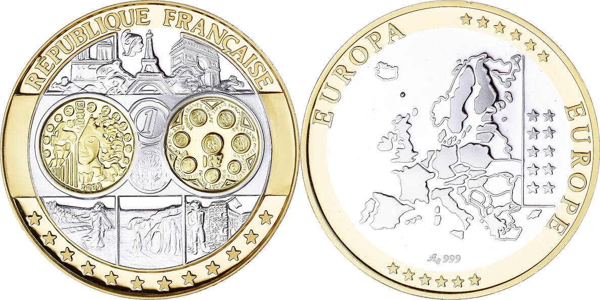 Frankreich Medaille 2002 L'Europe, République Française, STGL, Silber ...