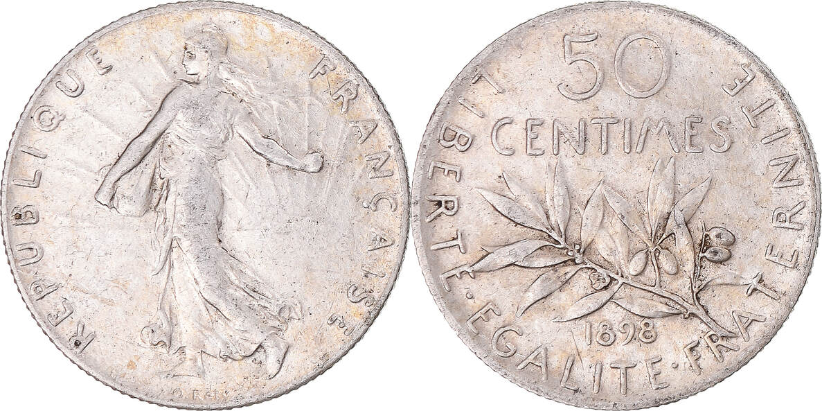 Frankreich 50 Centimes 1898 Paris Münze, Semeuse, Paris, SS+, Silber, KM:854 | MA-Shops