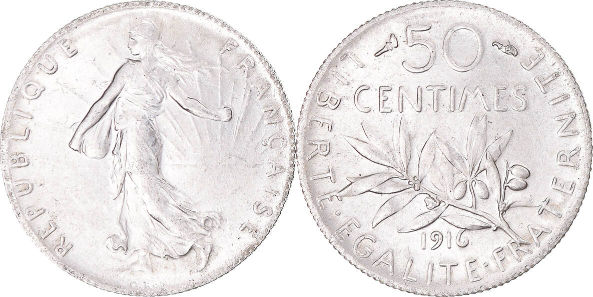 Frankreich 50 Centimes 1916 Paris Münze, Semeuse, Paris, UNZ, Silber, KM:854 | MA-Shops