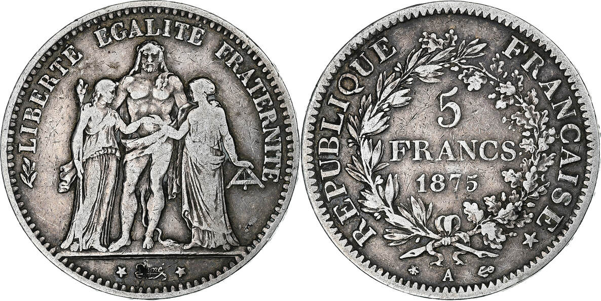 Frankreich 5 Francs 1875 A Münze, Hercule, Paris, S, Silber, KM:820.1 ...