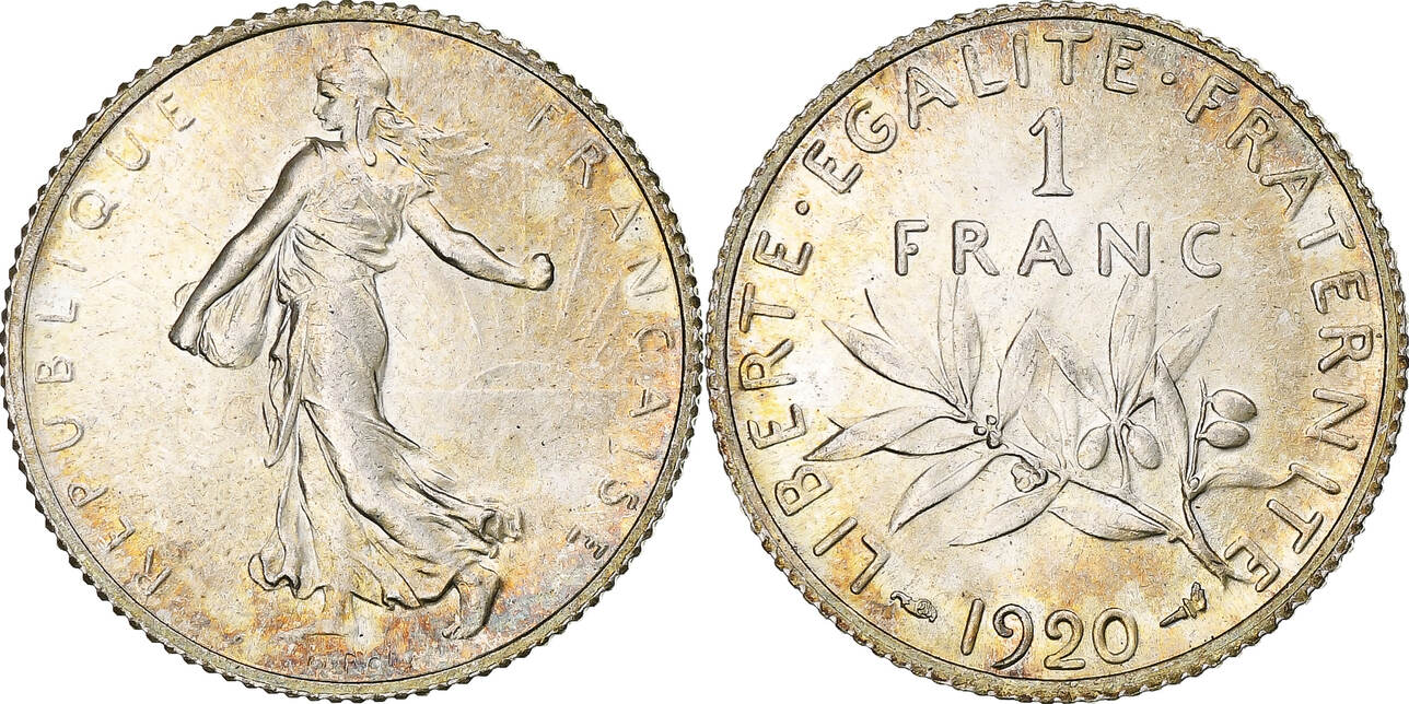 Frankreich Franc 1920 Paris Semeuse, Paris, UNZ+, Silber, KM:844.1, Gadoury:467 | MA-Shops