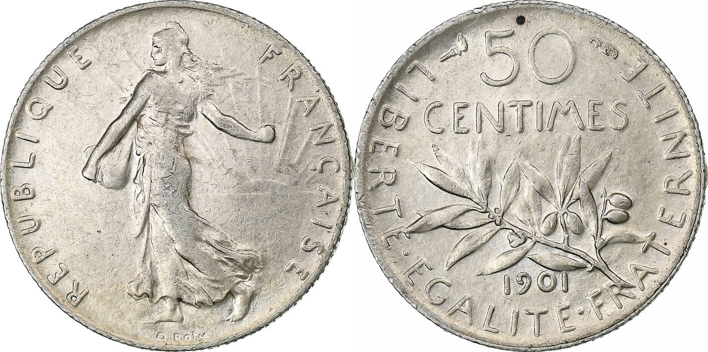 Frankreich 50 Centimes 1901 Paris Semeuse, Paris, Silber, VZ, Gadoury:420, KM:854 | MA-Shops