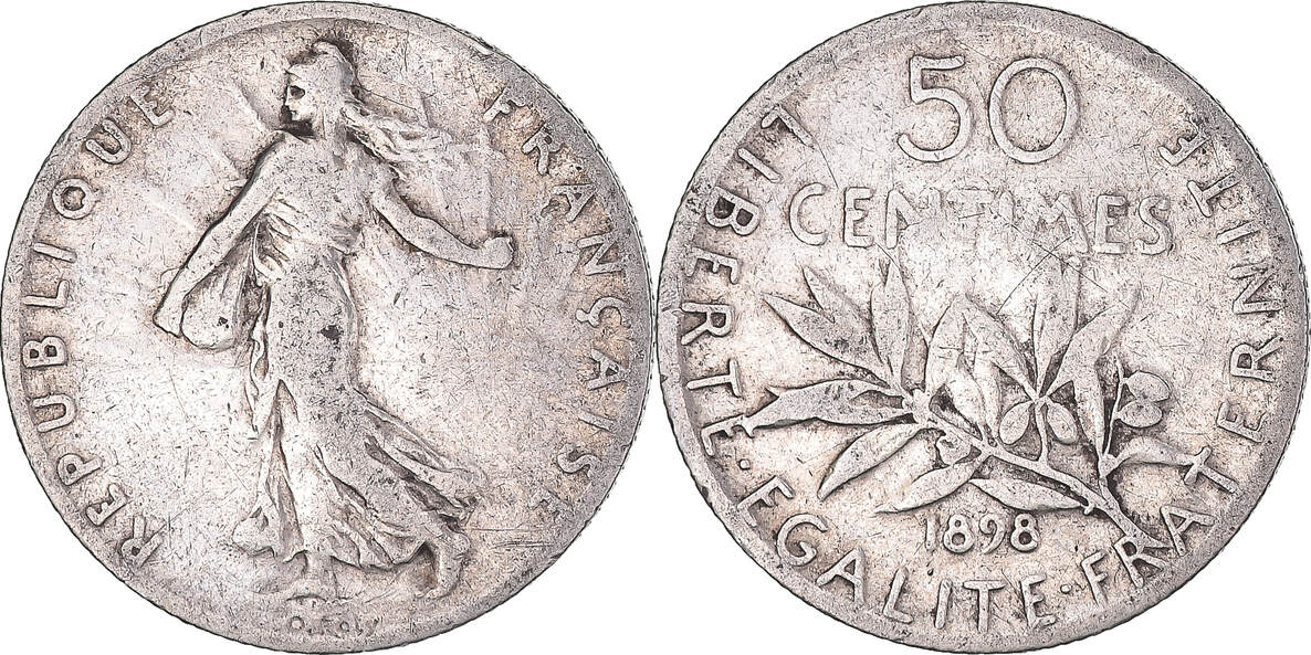 Frankreich 50 Centimes 1898 Paris Münze, Semeuse, Paris, S+, Silber, KM:854 | MA-Shops