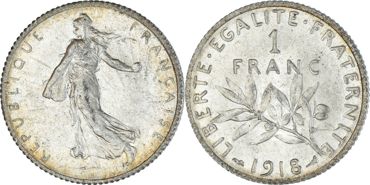 Frankreich Franc 1918 Paris Münze, Semeuse, Paris, VZ+, Silber, KM:844.1 | MA-Shops