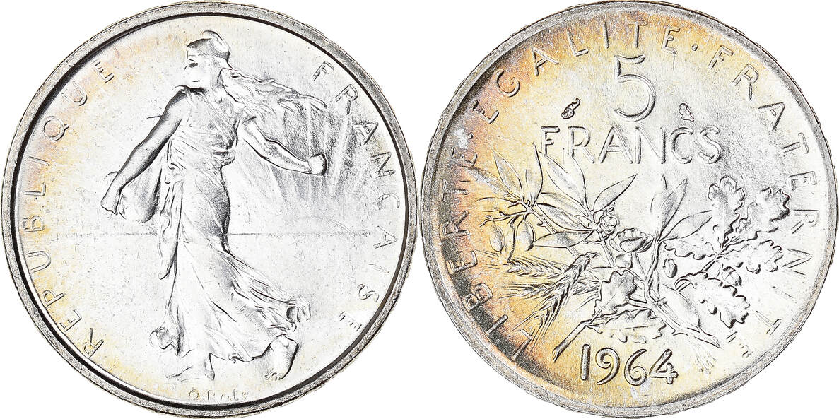 Frankreich 5 Francs 1964 Semeuse, Silver, KM:926, Gadoury:770 UNZ | MA ...