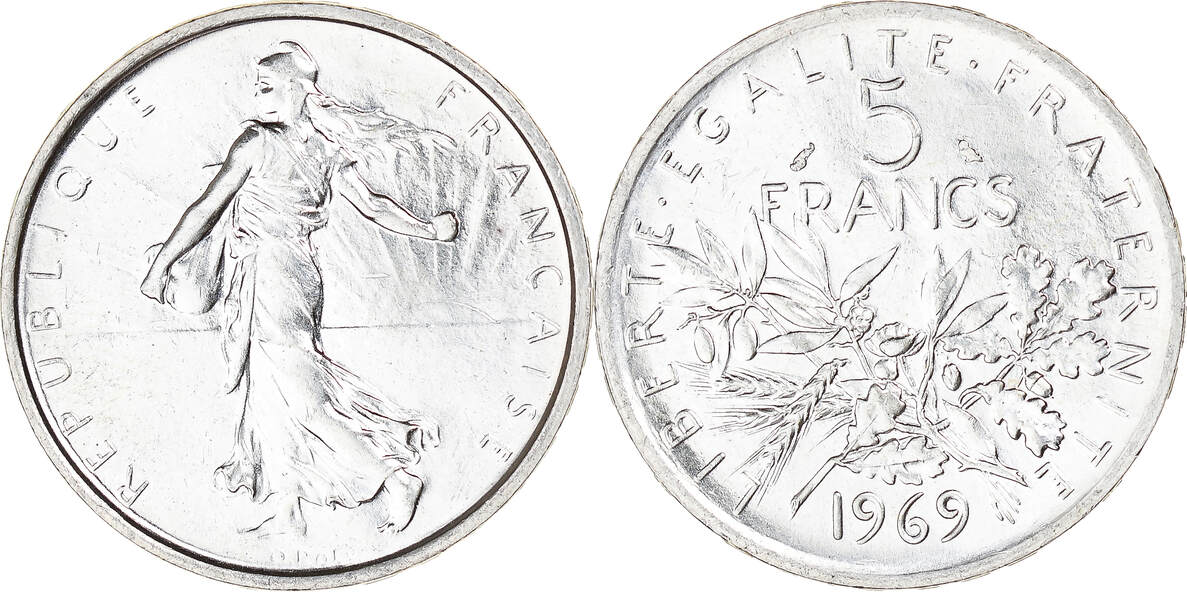 Frankreich 5 Francs 1969 Paris Münze, Semeuse, Paris, UNZ, Silber, KM:926 | MA-Shops