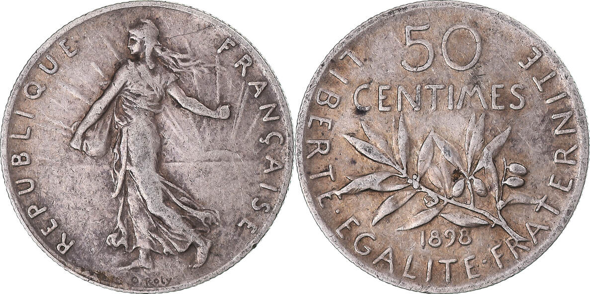 Frankreich 50 Centimes 1898 Paris Münze, Semeuse, Paris, S+, Silber, KM:854 | MA-Shops