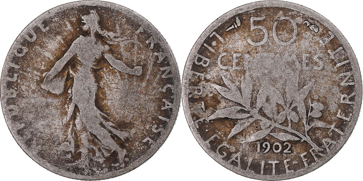 Frankreich 50 Centimes 1902 Paris Münze, Semeuse, Paris, S+, Silber, KM:854 | MA-Shops