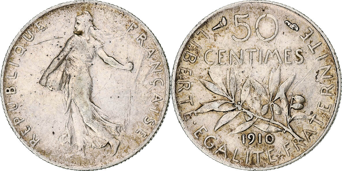 Frankreich 50 Centimes 1910 Paris Münze, Semeuse, Paris, SS+, Silber, KM:854 | MA-Shops