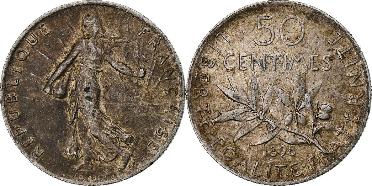 Frankreich 50 Centimes 1898 Paris Münze, Semeuse, Paris, SS, Silber, KM:854 | MA-Shops