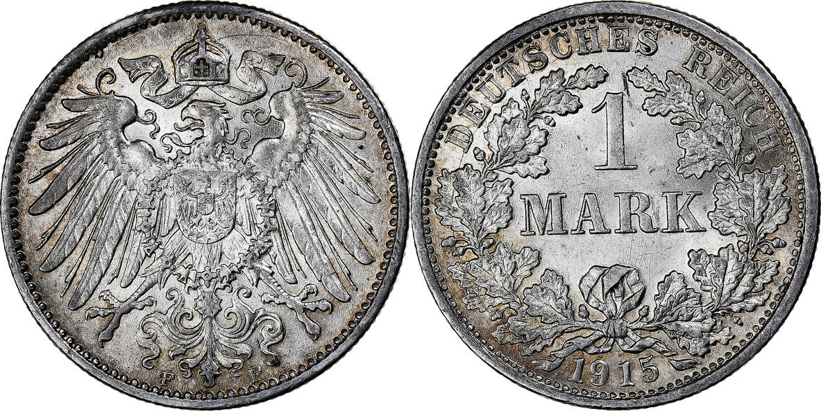 GERMANY - EMPIRE Mark 1915 F Wilhelm II, Stuttgart, Silber, VZ+, KM:14 | MA-Shops