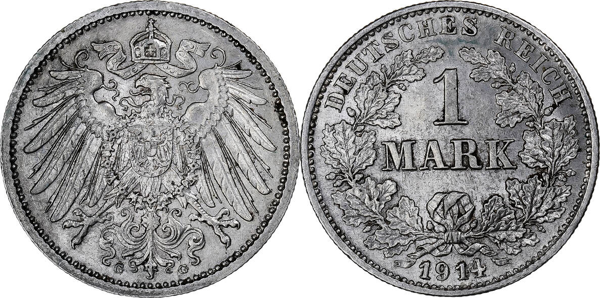 GERMANY - EMPIRE Mark 1914 G Wilhelm II, Karlsruhe, Silber, SS+, KM:14 | MA-Shops