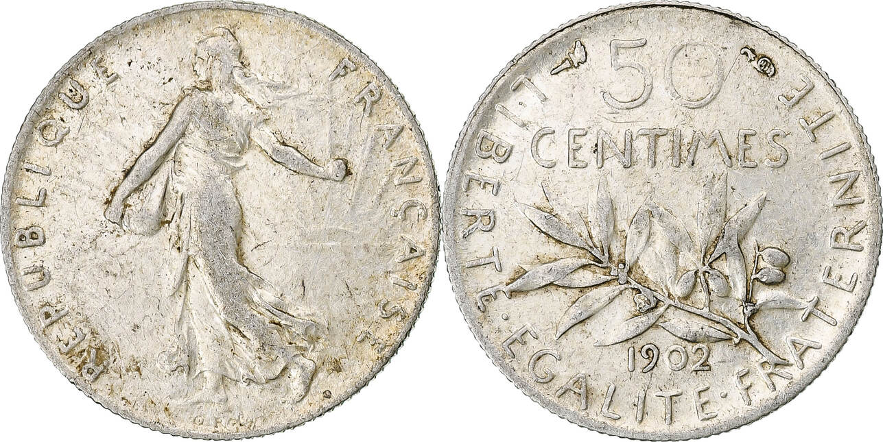 Frankreich 50 Centimes 1902 Paris Semeuse, Paris, Silver, KM:854 SS+ | MA-Shops