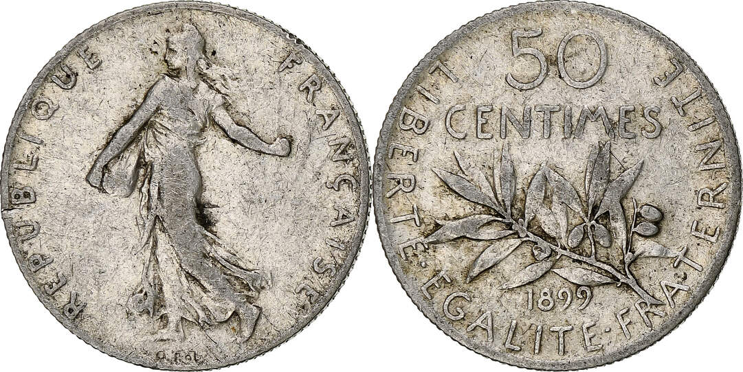 Frankreich 50 Centimes 1899 Paris Münze, Semeuse, Paris, SS, Silber, KM:854 | MA-Shops