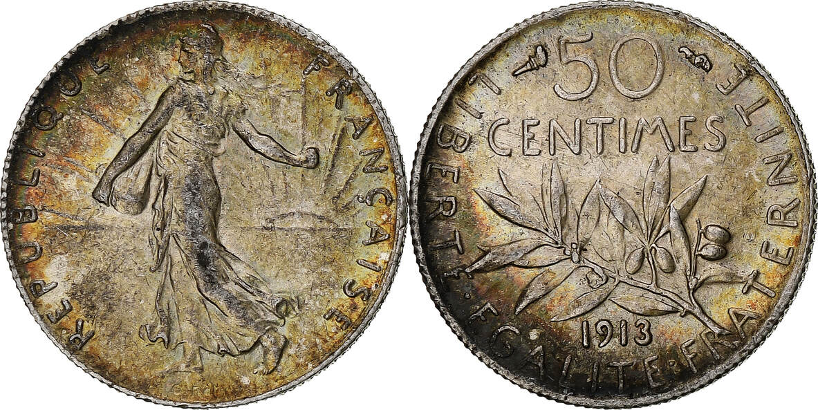 Frankreich 50 Centimes 1913 Paris Semeuse, Paris, Silber, VZ, Gadoury:420, KM:854 | MA-Shops