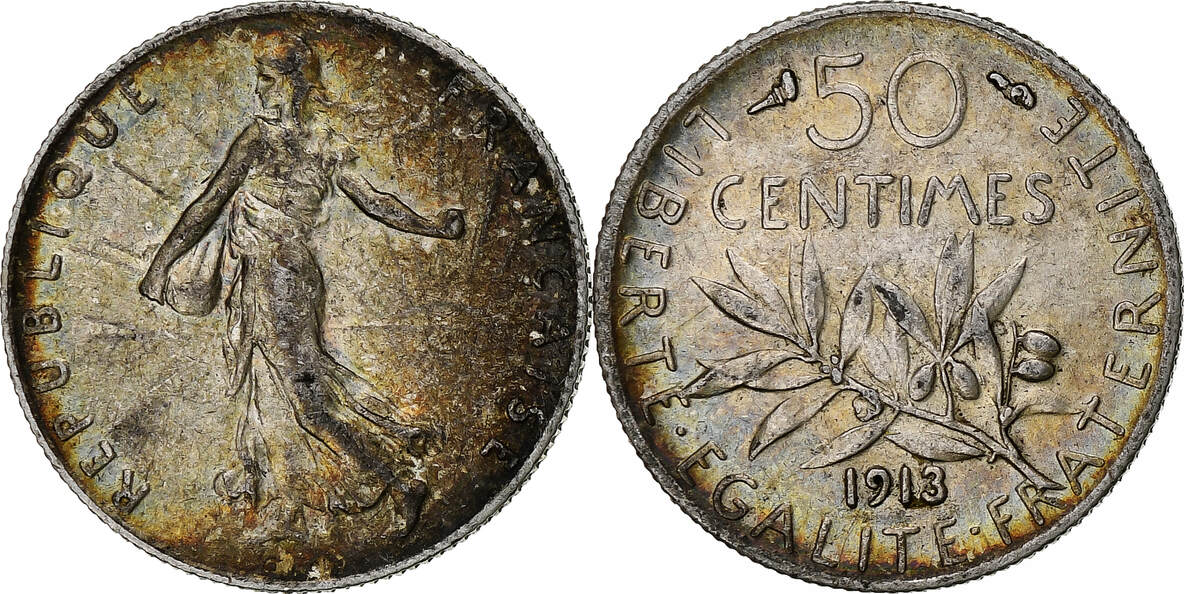 Frankreich 50 Centimes 1913 Paris Semeuse, Paris, Silber, SS+, Gadoury:420, KM:854 | MA-Shops