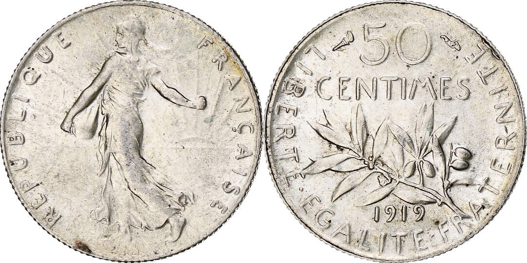 Frankreich 50 Centimes 1919 Paris Münze, Semeuse, Paris, VZ+, Silber, KM:854 | MA-Shops