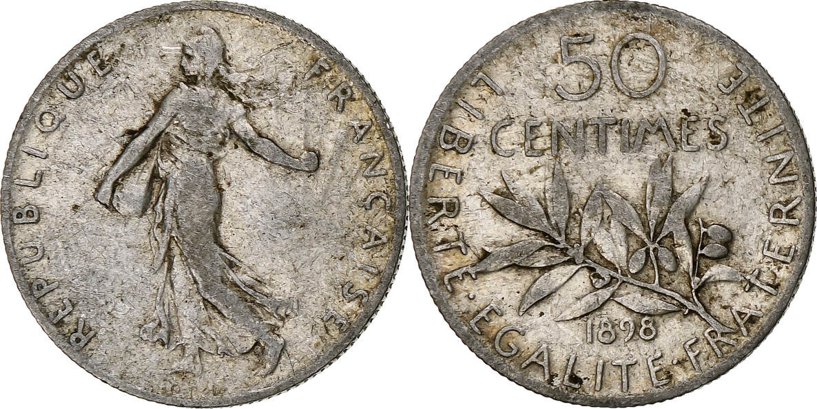Frankreich 50 Centimes 1898 Paris Semeuse, Paris, Silber, SS, Gadoury:420, KM:854 | MA-Shops