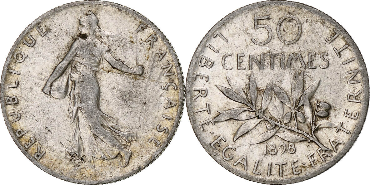 Frankreich 50 Centimes 1898 Paris Semeuse, Paris, Silber, VZ, Gadoury:420, KM:854 | MA-Shops