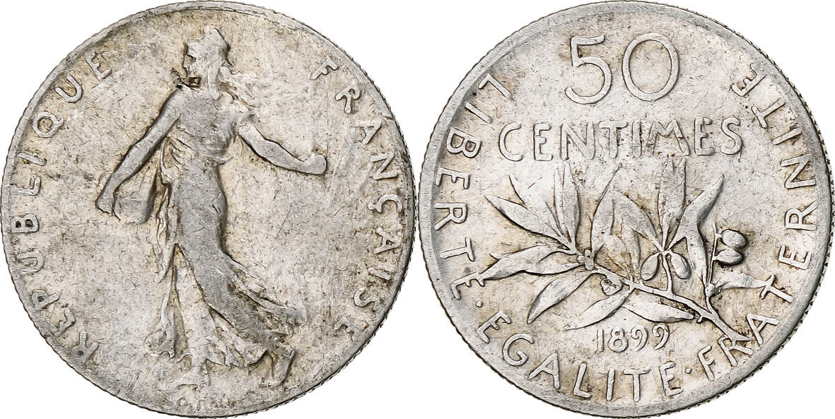 Frankreich 50 Centimes 1899 Paris Münze, Semeuse, Paris, SS, Silber, KM:854 | MA-Shops