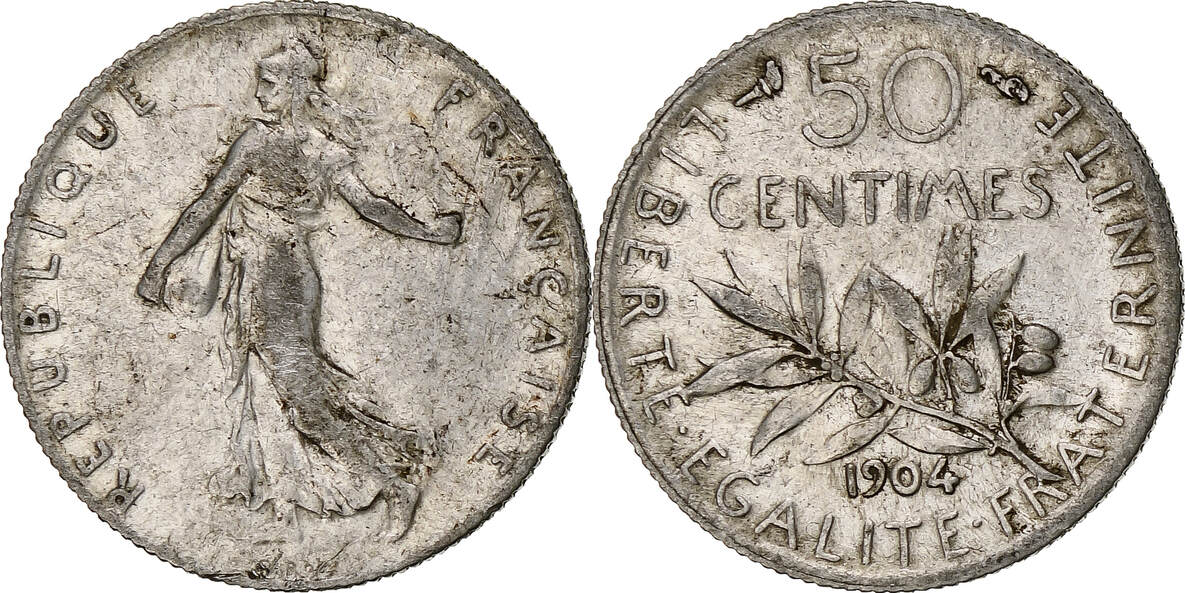Frankreich 50 Centimes 1904 Paris Semeuse, Paris, Silber, SS, Gadoury:420, KM:854 | MA-Shops