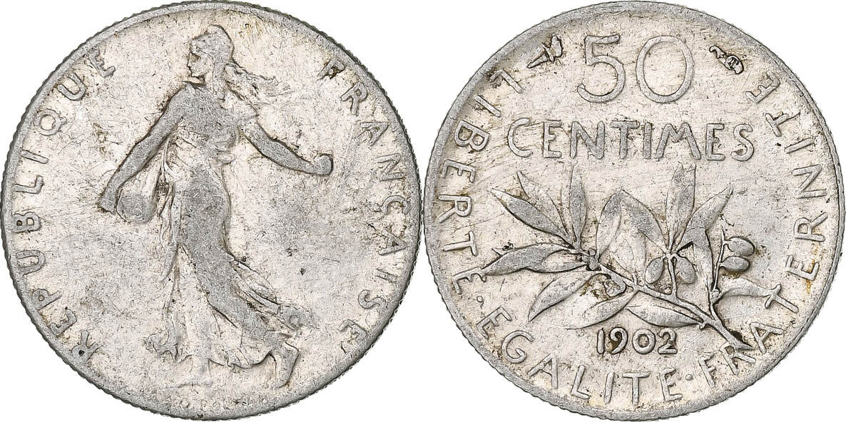 Frankreich 50 Centimes 1902 Paris Semeuse, Paris, Silber, SS, Gadoury:420, KM:854 | MA-Shops