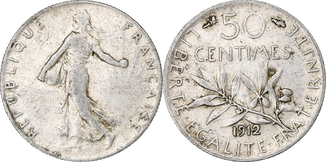 Frankreich 50 Centimes 1912 Paris Semeuse, Paris, Silber, SS, Gadoury:420, KM:854 | MA-Shops