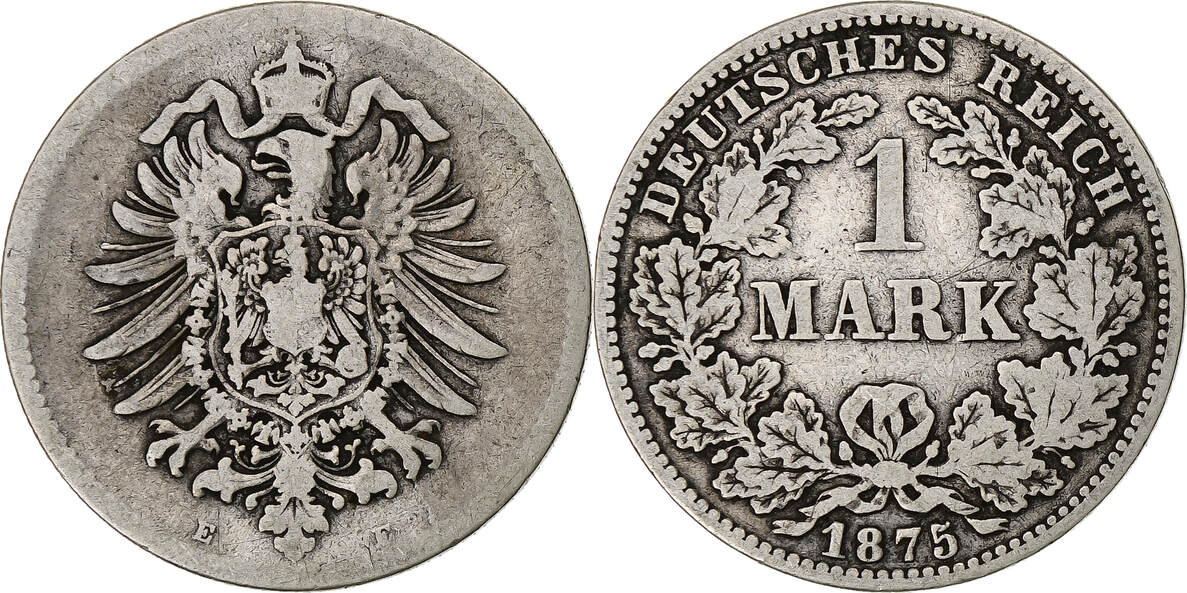GERMANY - EMPIRE Mark 1875 E Wilhelm I, Muldenhütten, Silber, S+, KM:7 ...