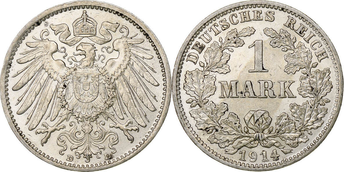 GERMANY - EMPIRE Mark 1914 D Wilhelm II, Munich, Silber, SS+, KM:14 ...