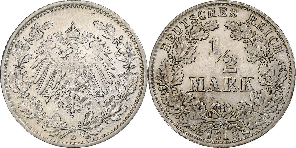 GERMANY - EMPIRE 1/2 Mark 1915 D Münze, Munich, VZ, Silber, KM:17 | MA ...