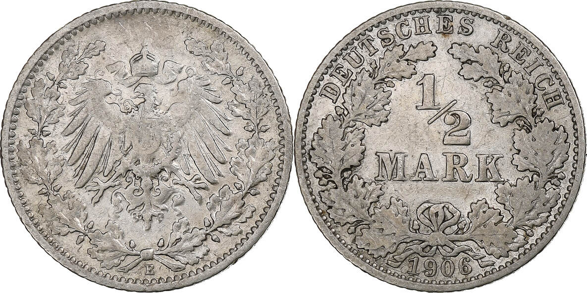 GERMANY - EMPIRE 1/2 Mark 1906 E Muldenhütten, Silber, S+, KM:17 | MA-Shops