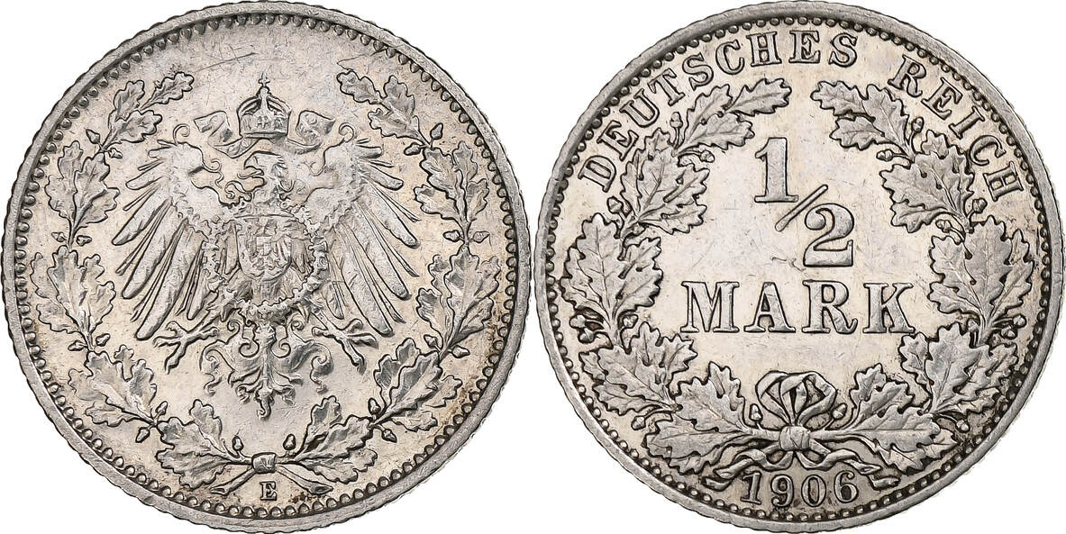 GERMANY - EMPIRE 1/2 Mark 1906 E Muldenhütten, Silber, SS+, KM:17 | MA-Shops