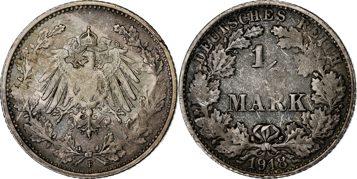 GERMANY - EMPIRE 1/2 Mark 1918 F Stuttgart, Silber, SS, KM:17 | MA-Shops
