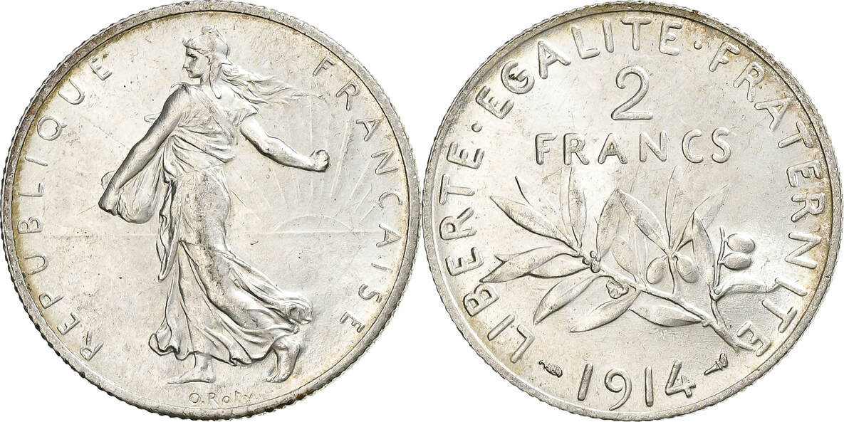Frankreich 2 Francs 1914 Paris Münze, Semeuse, Paris, VZ, Silber, KM:845.1 | MA-Shops