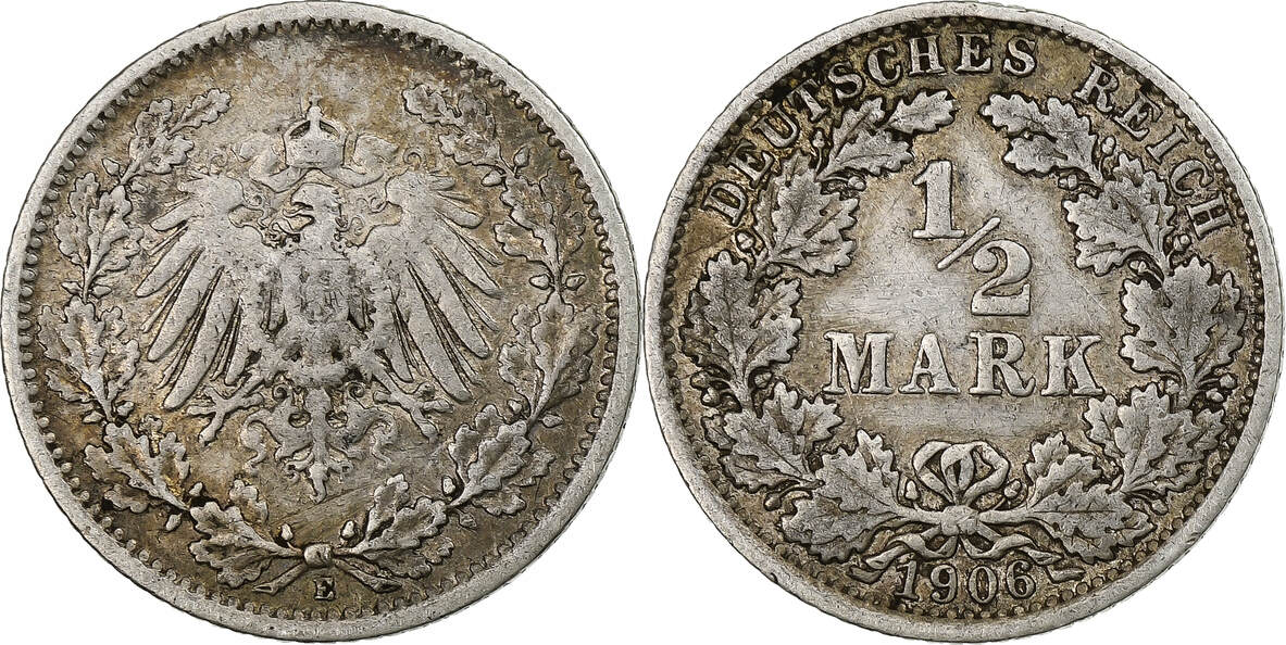 German Empire 1/2 Mark 1906 E GERMANY - EMPIRE, Muldenhütten, Silber, S+, KM:17 | MA-Shops