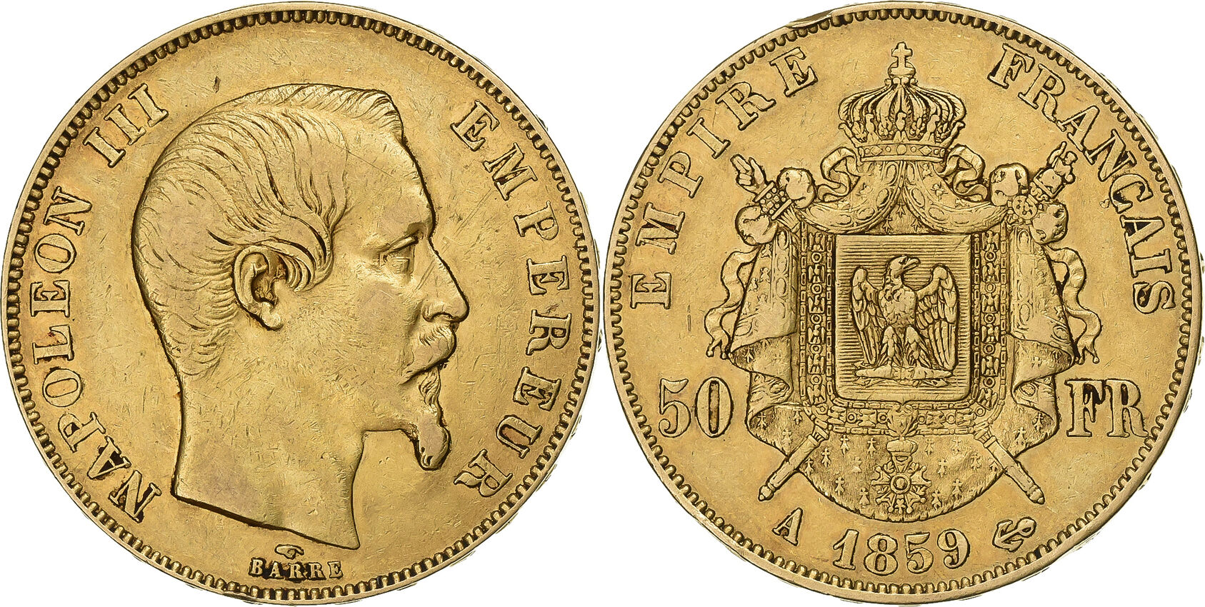 Frankreich 50 Francs 1859 A Napoleon III, Paris, Gold, SS+, Gadoury ...