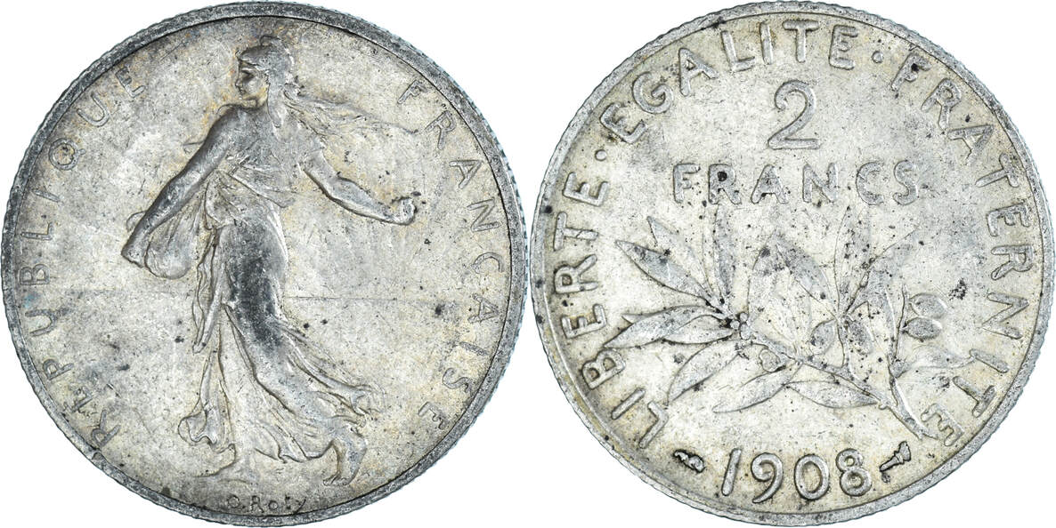 Frankreich 2 Francs 1908 Paris Münze, Semeuse, Paris, S+, Silber, KM ...