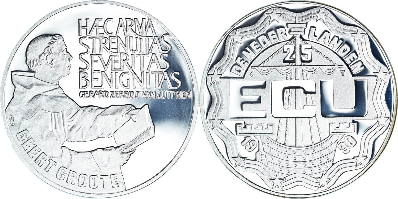 Niederlande 25 Ecu 1990 Münze, Beatrix Geert Groote,BE, STGL, Silber ...
