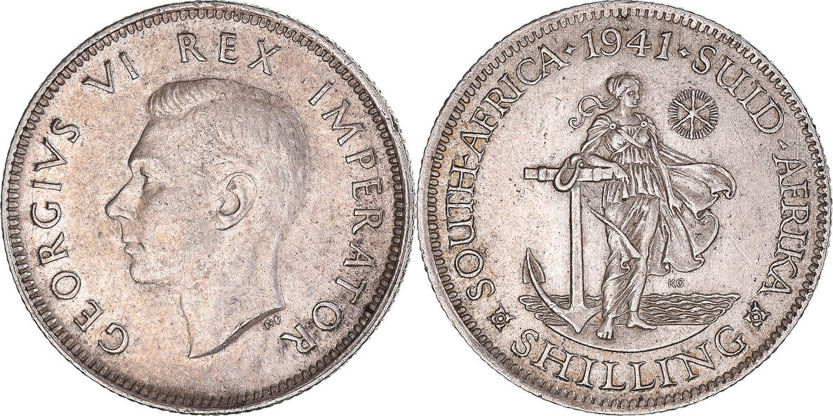 Südafrika Shilling 1941 Münze, George VI, SS+, Silber, KM:28 | MA-Shops