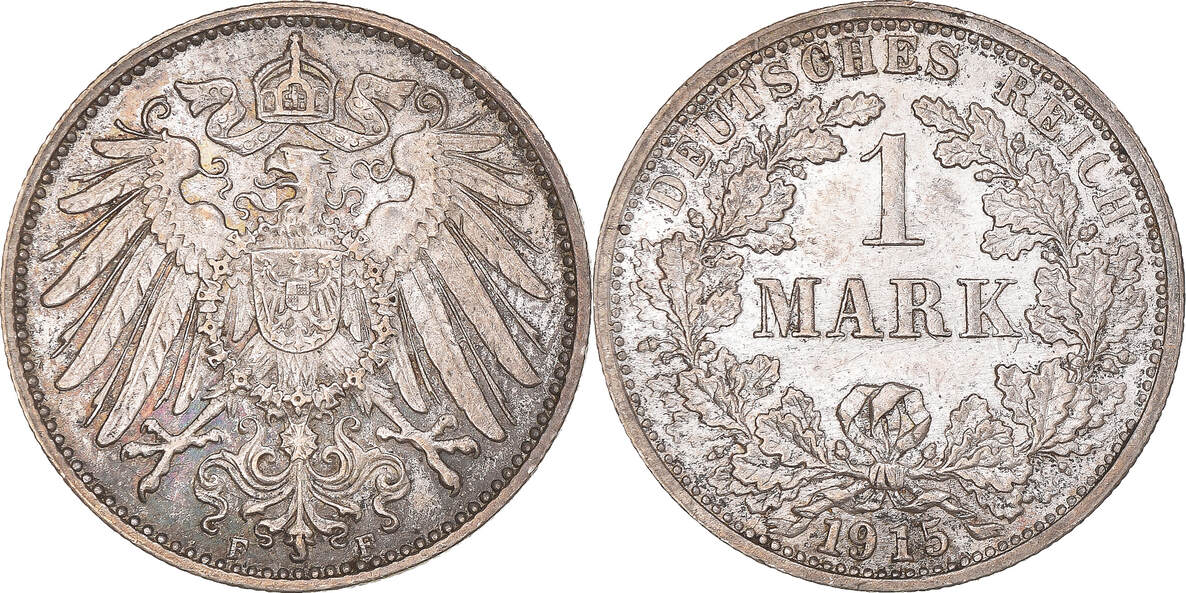 GERMANY - EMPIRE Mark 1915 F Münze, Wilhelm II, Stuttgart, VZ, Silber, KM:14 | MA-Shops