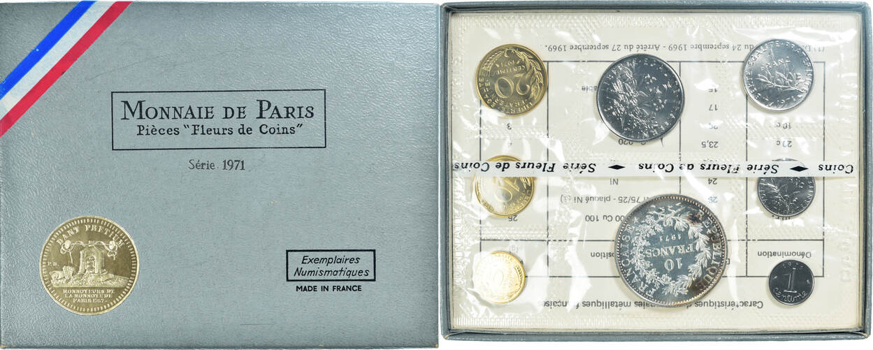 Frankreich Coffret 1 c. à 10 frs. 1971 Monnaie de Paris Münze, Monnaie ...