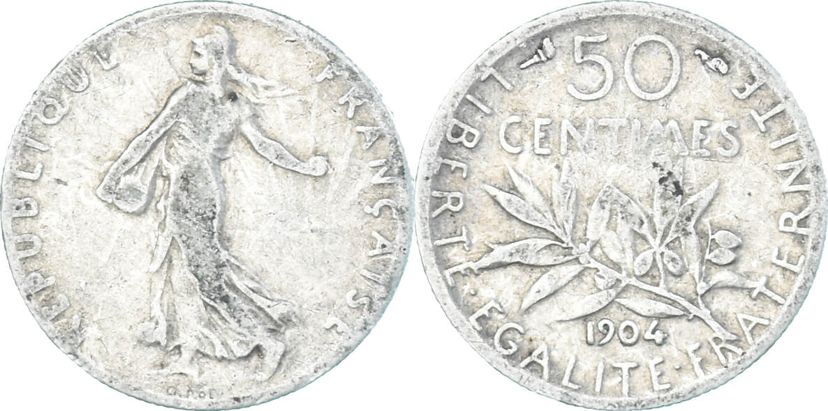 Frankreich 50 Centimes 1904 Paris Münze, Semeuse, Paris, S+, Silber, KM:854 | MA-Shops