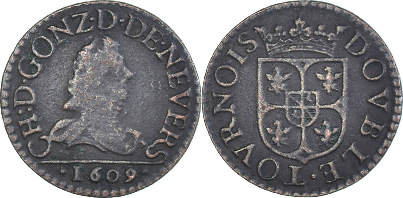 FRENCH STATES Double Tournois 1609 Charleville Münze, NEVERS & RETHEL ...
