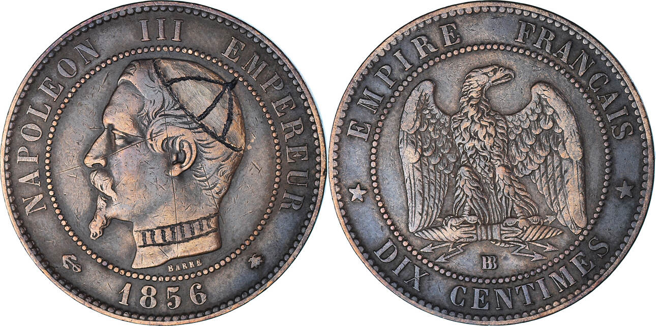 Frankreich 10 Centimes 1856 ( 1871 ) Strasbourg Münze, Napoléon III, Strasbourg SS+ | MA-Shops