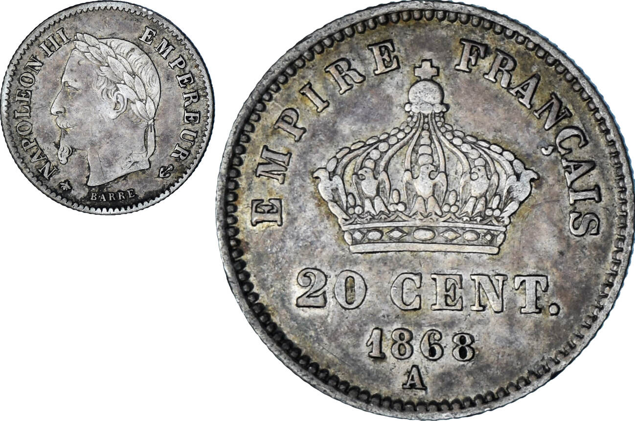 Frankreich 20 Centimes 1868 BB Münze, Napoleon III, Napoléon III, Strasbourg SS | MA-Shops