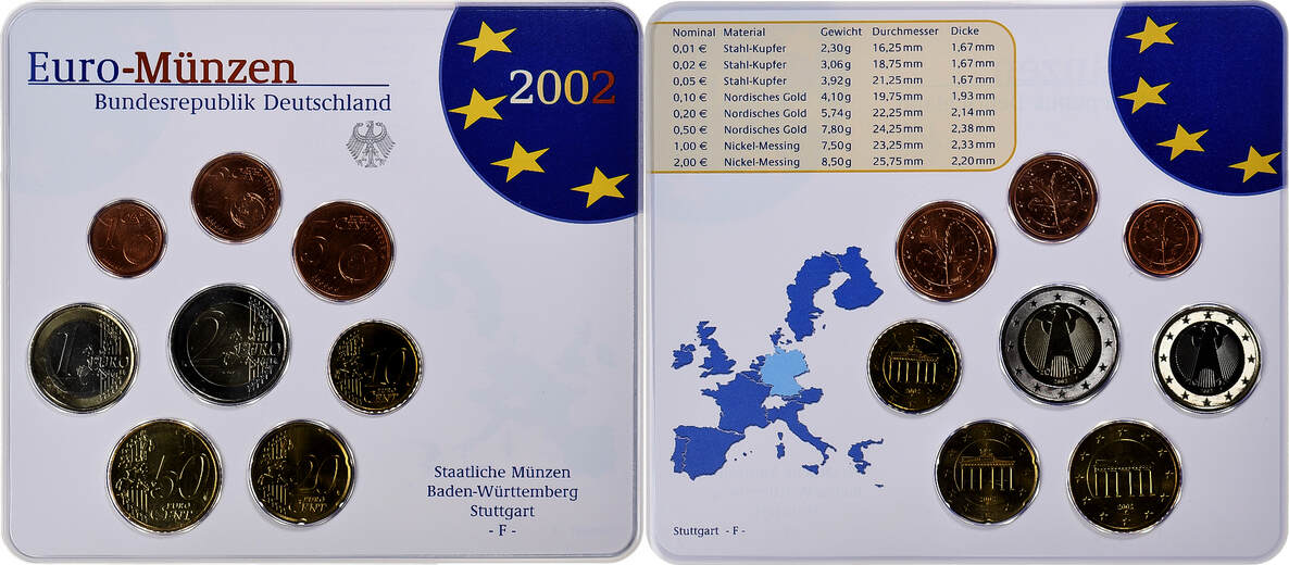 Deutschland 1 Cent to 2 Euro 2002 Stuttgart Stuttgart, euro set, STGL ...